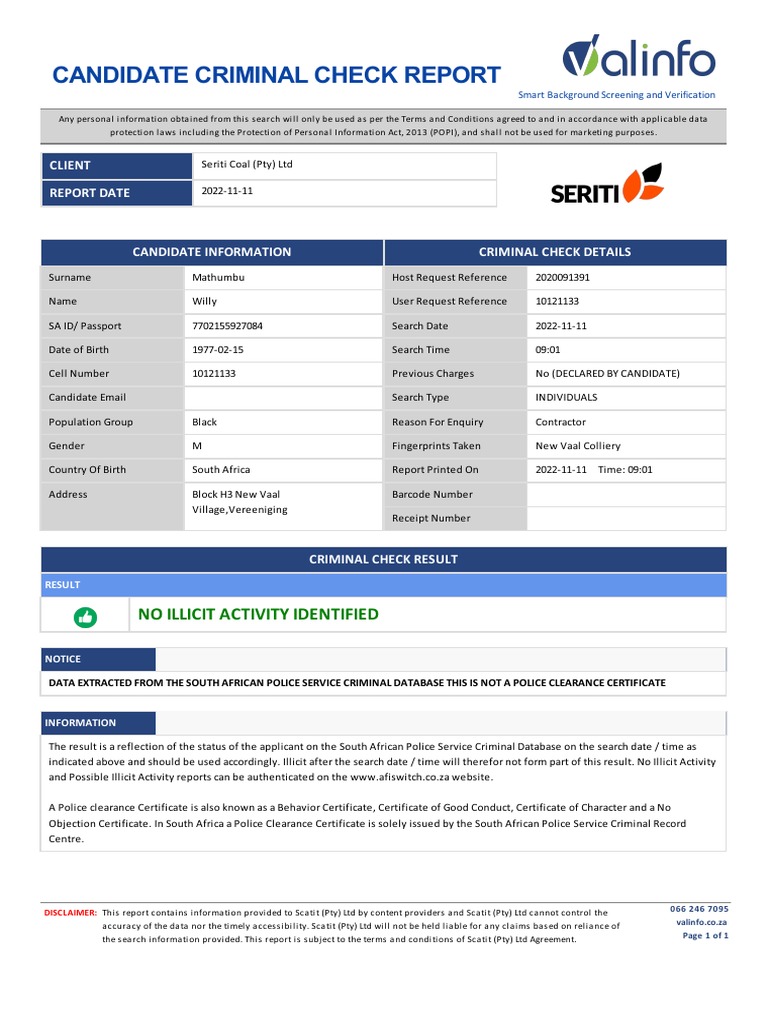 Crim Check Report | PDF | Criminal Record | Information Technology ...