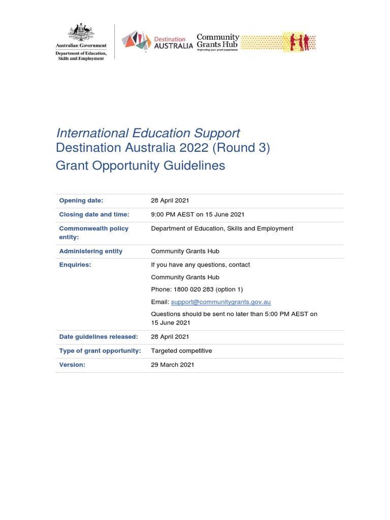 Destination Australia Round 3 - Program Guidelines | PDF | Academic ...