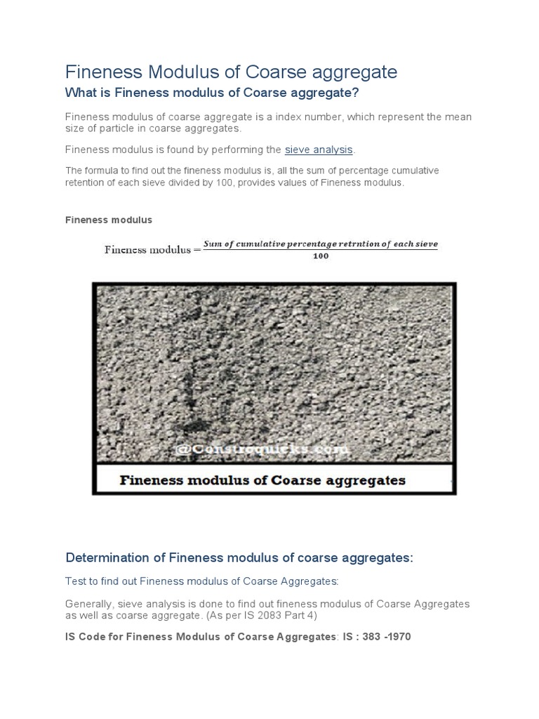 Fineness Modulus of Coarse aggregate | PDF | Metrology