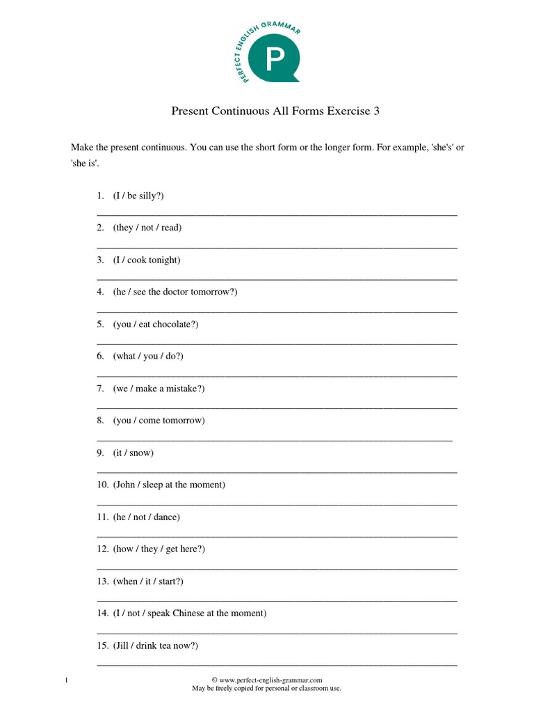 Present Continuous All Forms Exercise 3-2 | PDF | Food And Drink ...