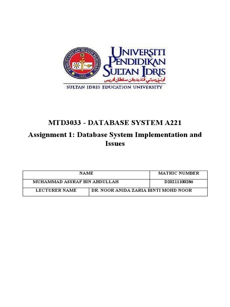 MTD Assignment 1 | PDF | Databases | Relational Database