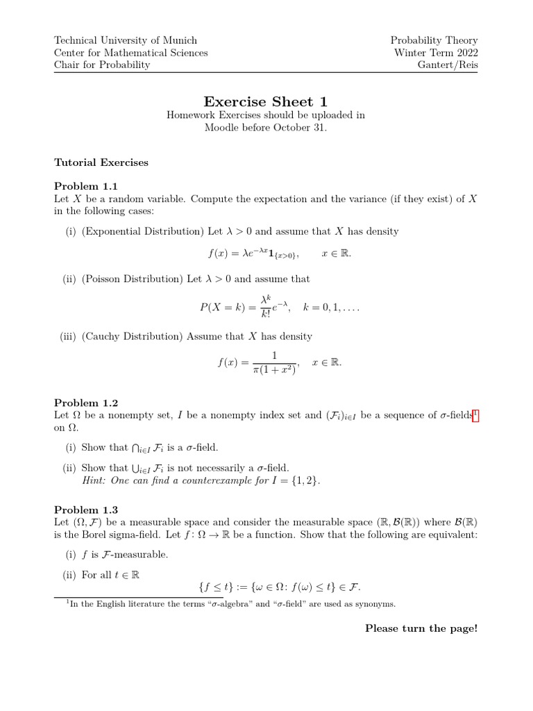 Sheet 1 | PDF | Random Variable | Mathematics