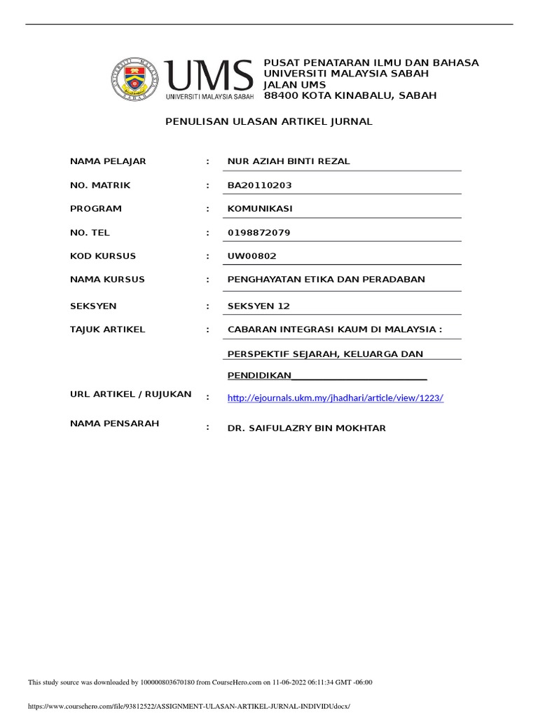 Assignment Ulasan Artikel Jurnal Individu | PDF