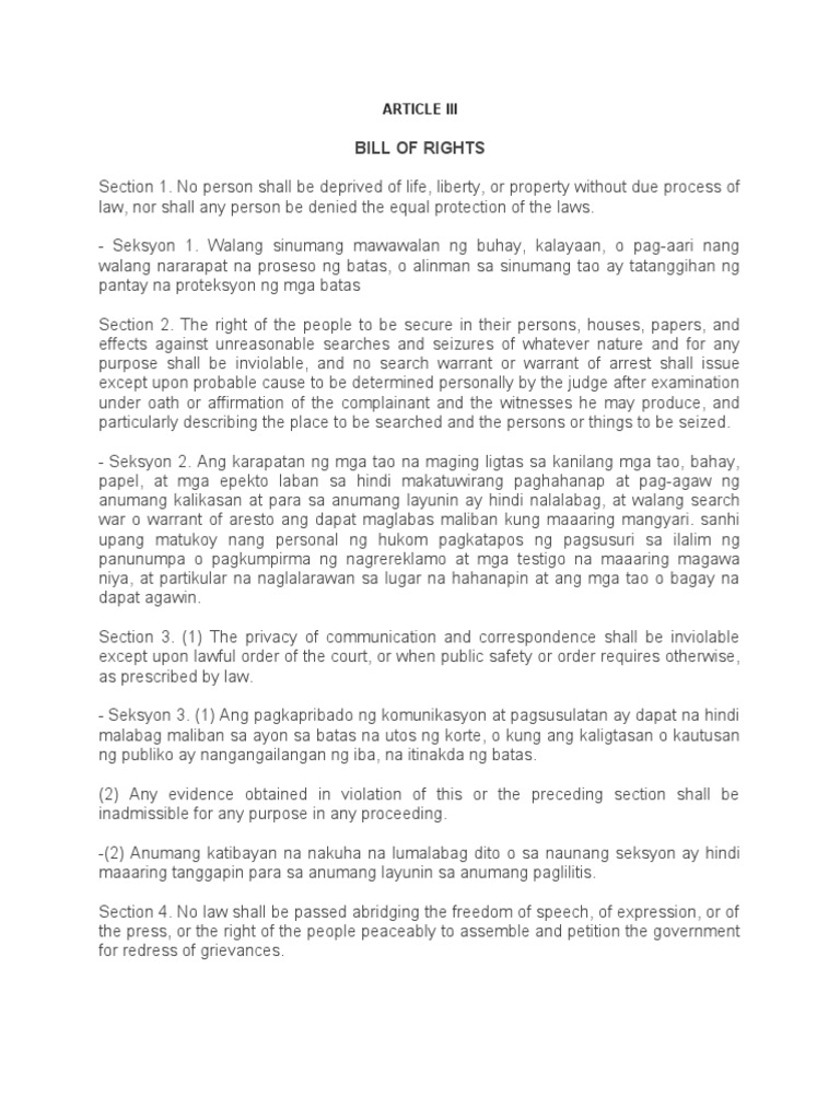 ARTICLE III Bill of Rights | PDF