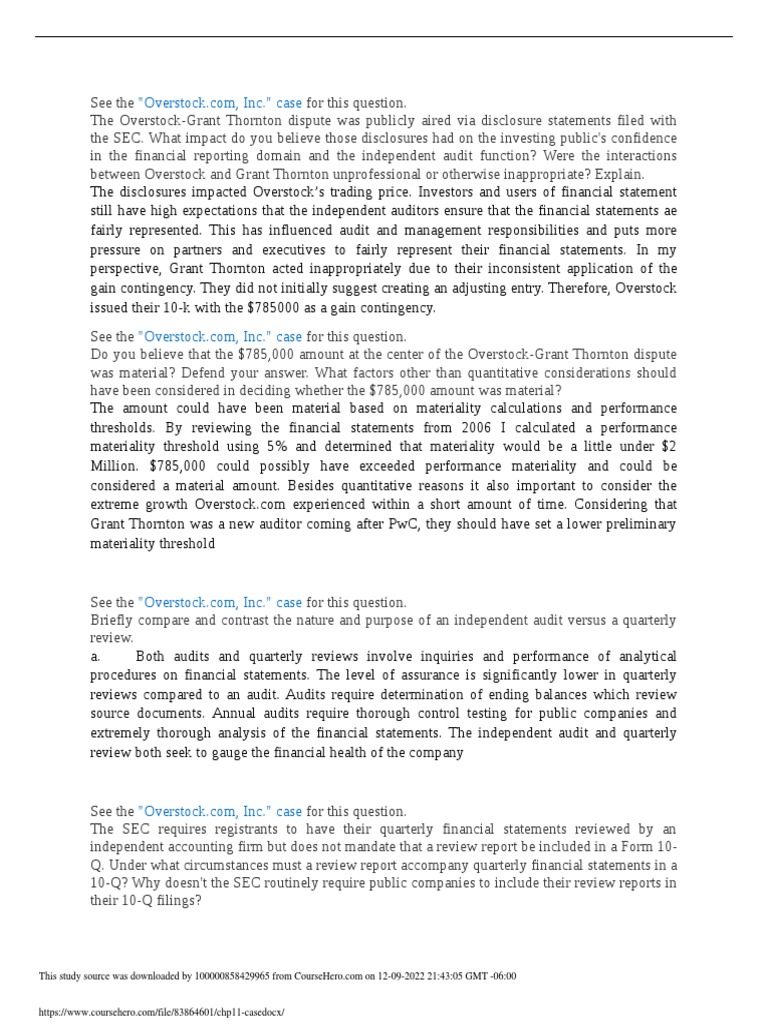 chp11 Case | PDF | Financial Audit | Financial Statement