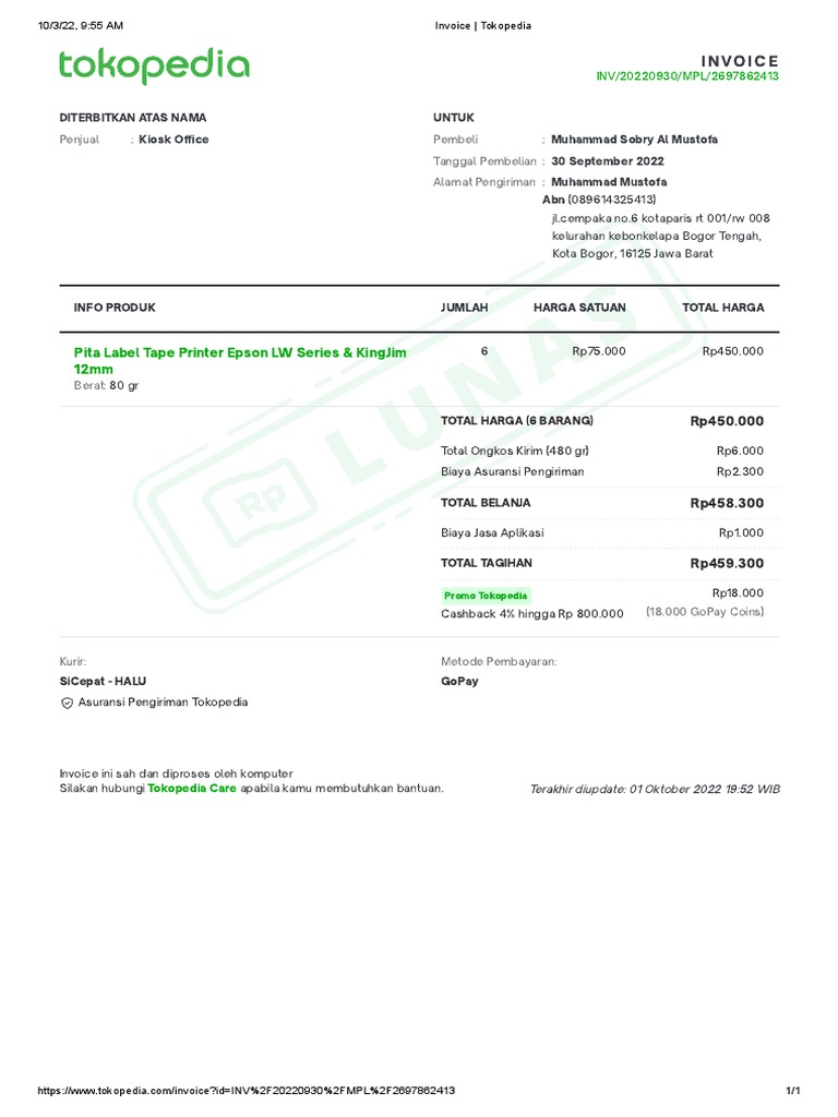 Invoice - Tokopedia | PDF