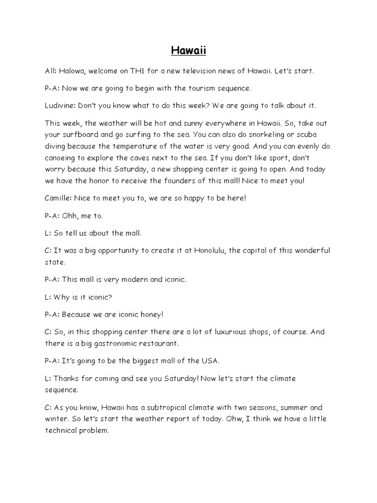 Anglais Exposé Hawaii | PDF | Hawaii | Foods