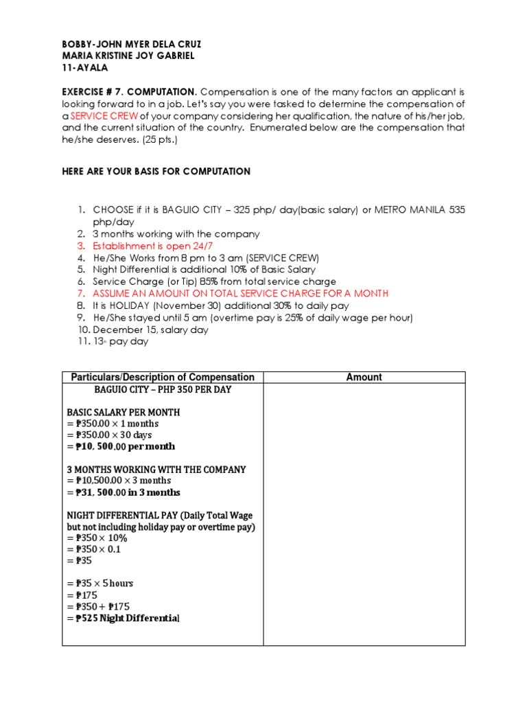 Exercise Computation ORGMAN | PDF | Overtime | Salary