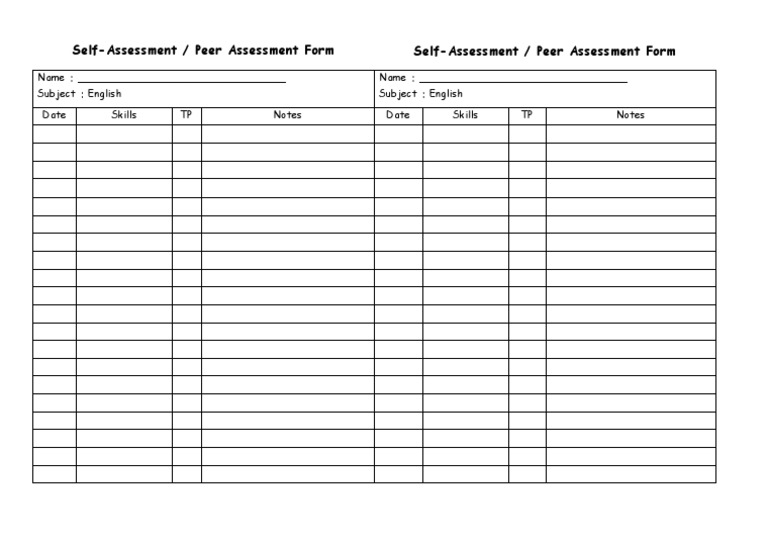 Self & Peer Assessment Form | PDF