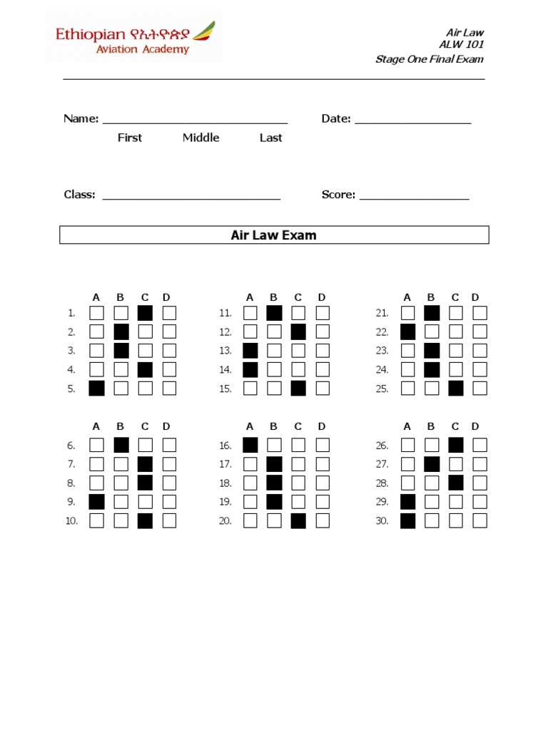 ALW 101 Air Law Final Exam Answer Sheet Key | PDF