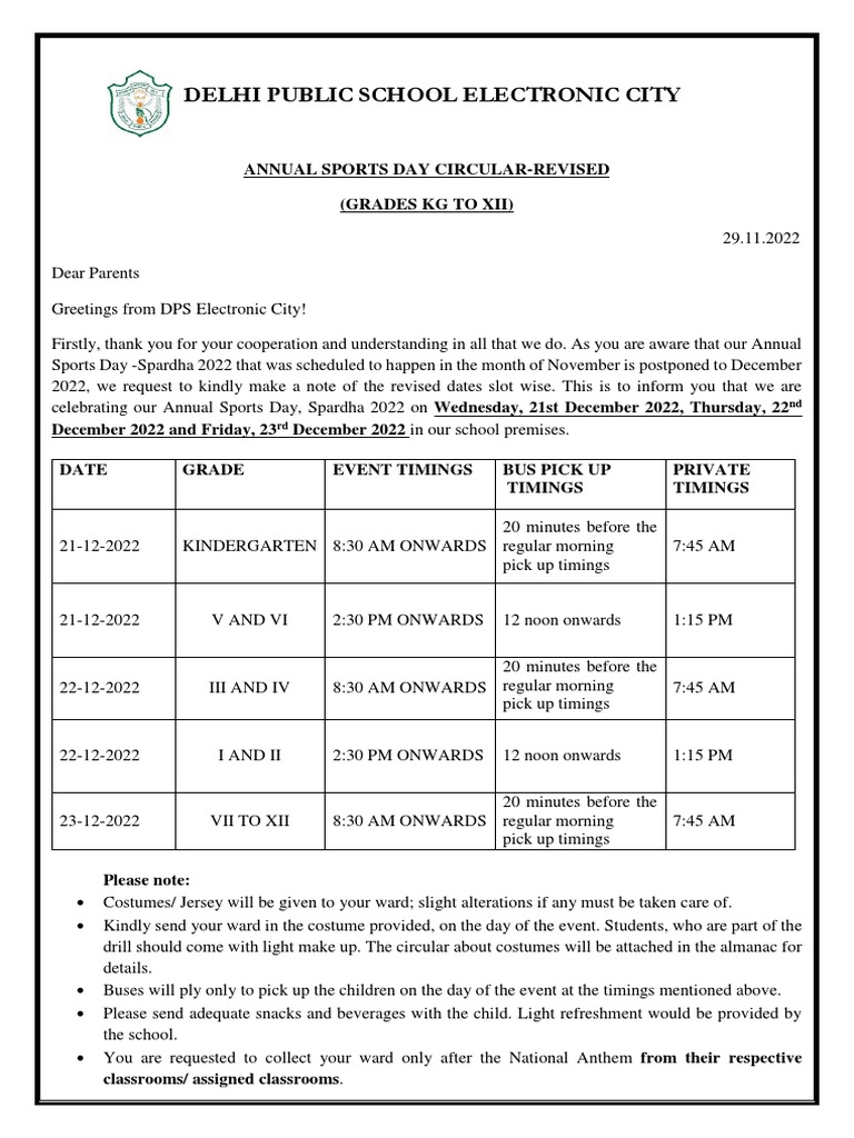 Delhi Public School Electronic City: Annual Sports Day Circular-Revised ...