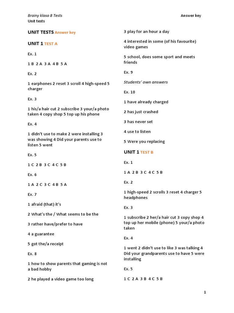 Brainy 8 Unit Tests Answer Key | PDF | Climate Change | Recycling