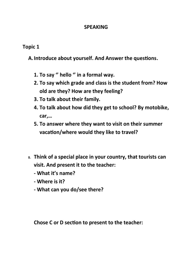 Achiever 7 Speaking Test Review | PDF