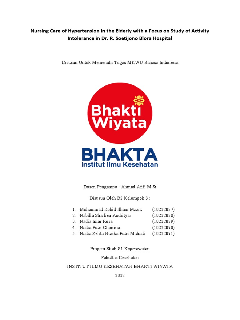 Nursing Care of Hypertension in The Elderly With A Focus On Study of Activity Intolerance in DR ...