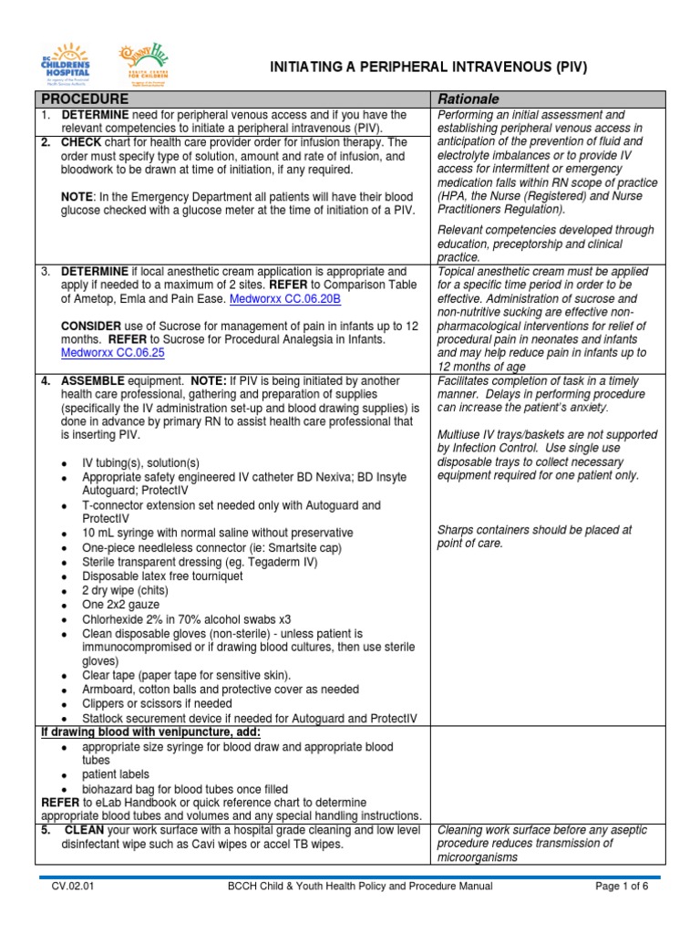 C-05!12!60010 Initiating A Peripheral Intravenous (PIV) ARCHIVE 23 Jan ...