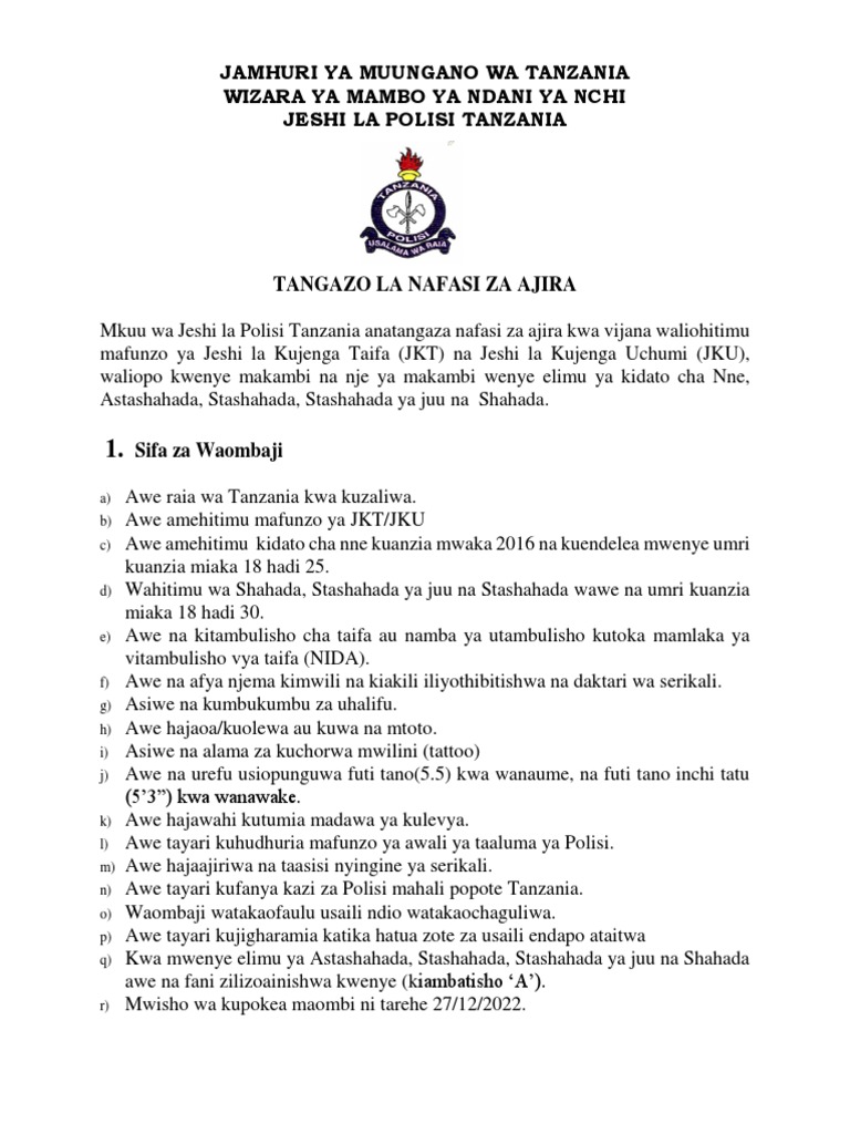 Tangazo La Ajira 2022 2023 | PDF