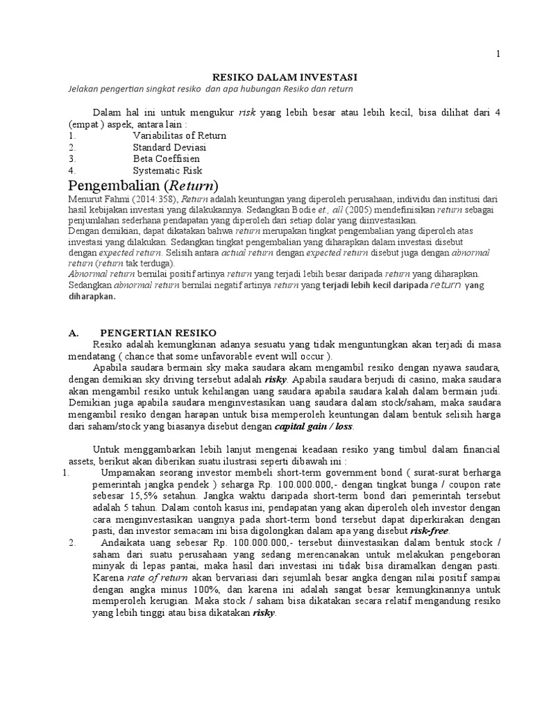 Memahami Resiko dan Return Investasi | PDF