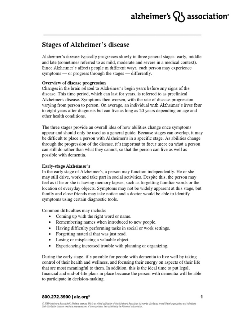 Stages of Alzheimer's Disease | PDF | Alzheimer's Disease | Dementia