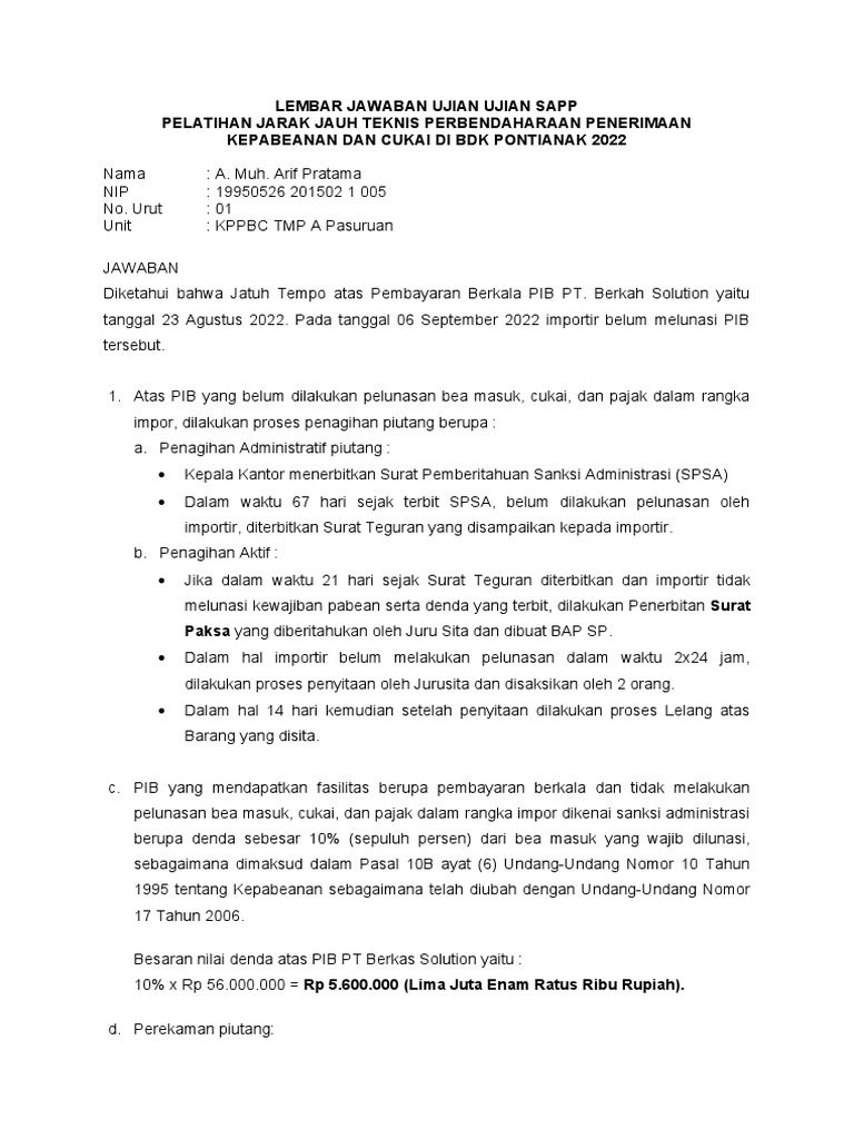 01 - A. Muh. Arif Pratama - LJU SAPP | PDF