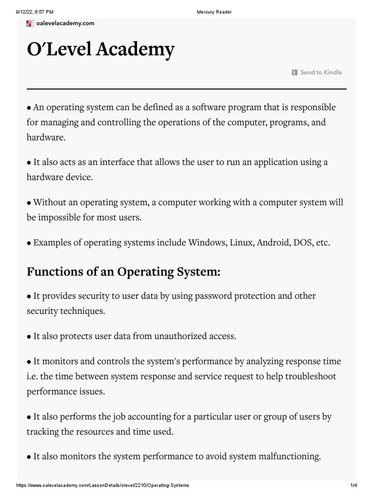 Operating Systems Notes Computer Science 2210 Notes O Level Academy Pdf Operating System