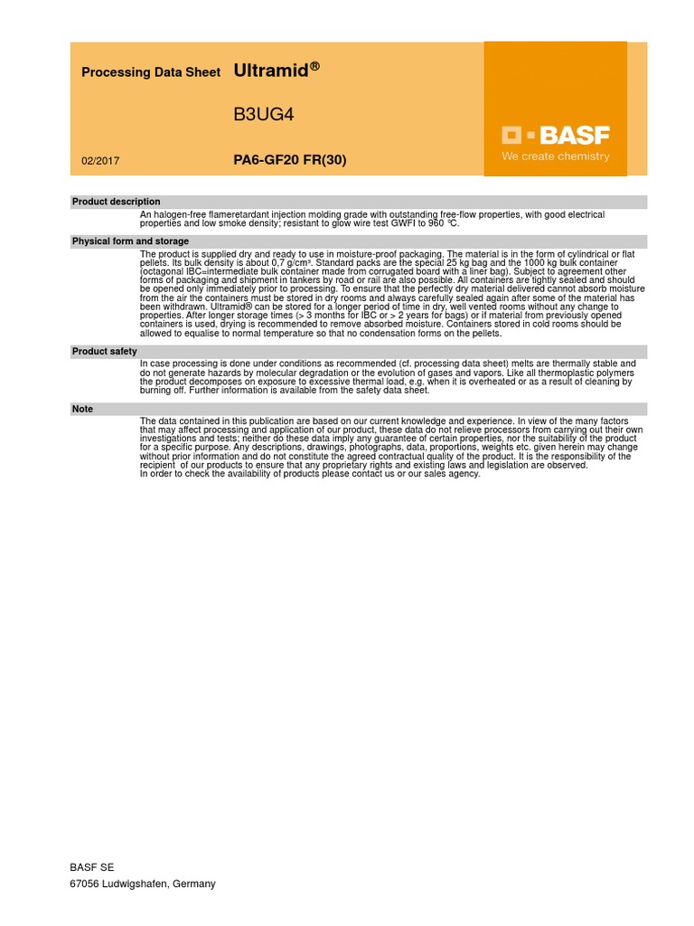 Ultramid: PA6-GF20 FR | PDF | Density | Thermoplastic