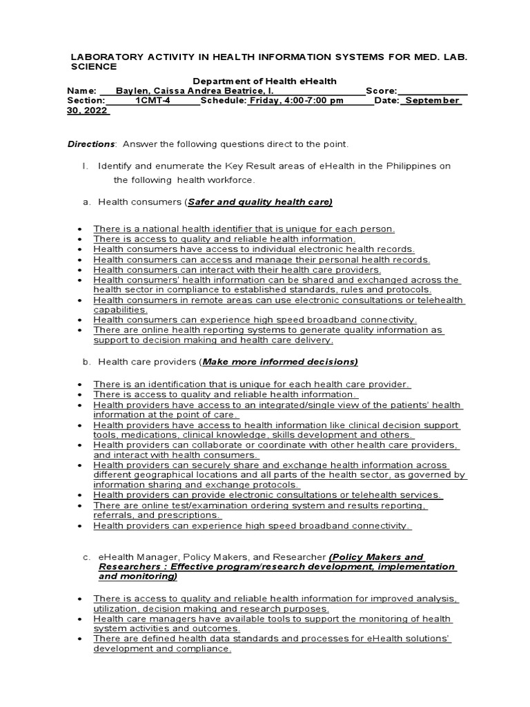 Laboratory Activity 5 - HIS Lab - DOH E Health | PDF | Health ...