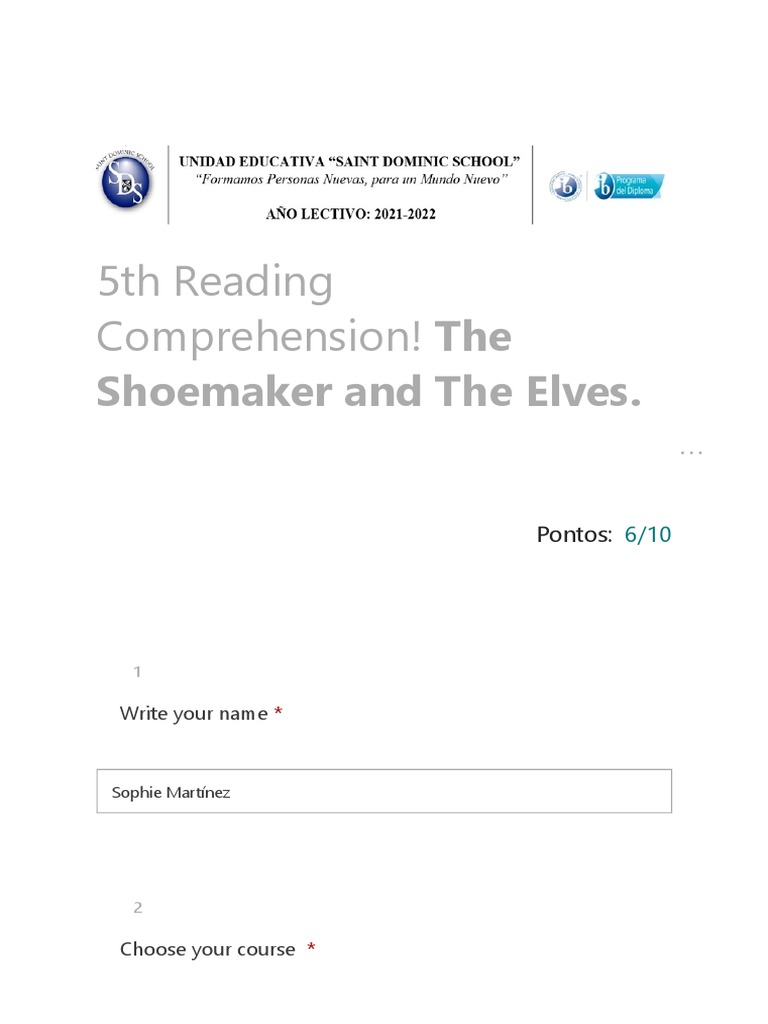 5th Reading Comprehension! The Shoemaker and The Elves | PDF | Consumer ...