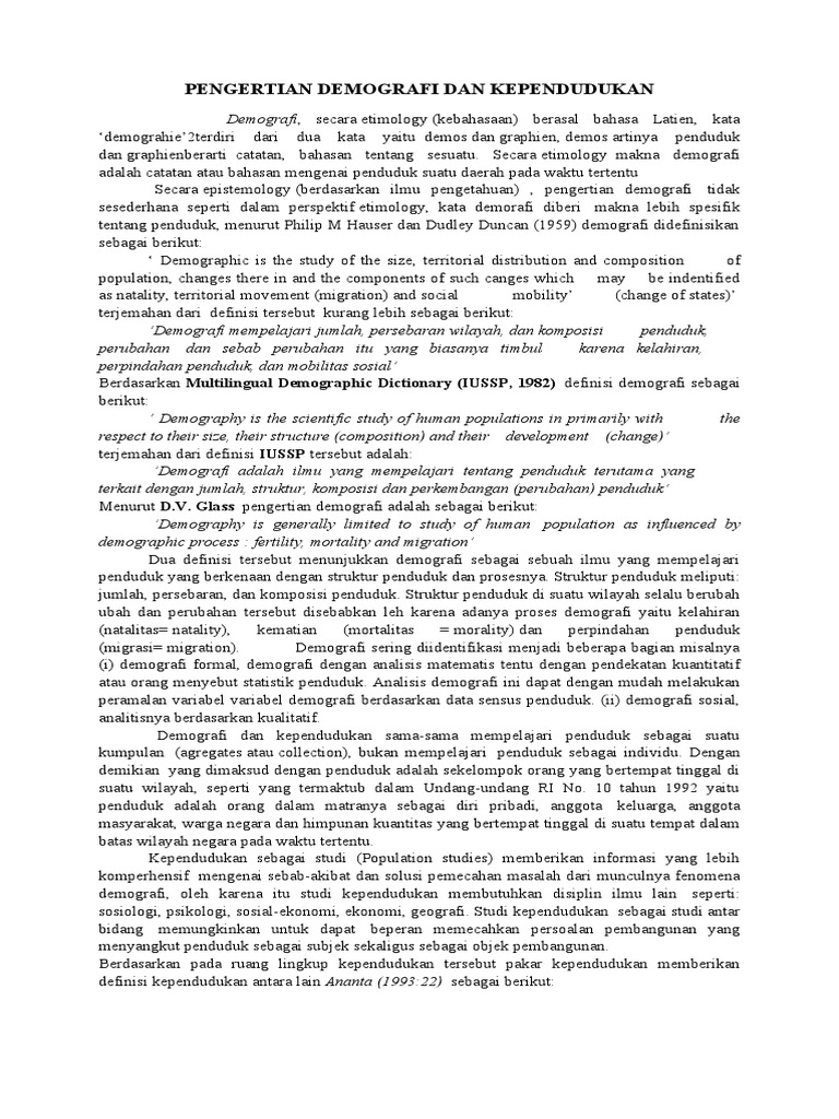 Pengertian Demografi Dan Kependudukan | PDF