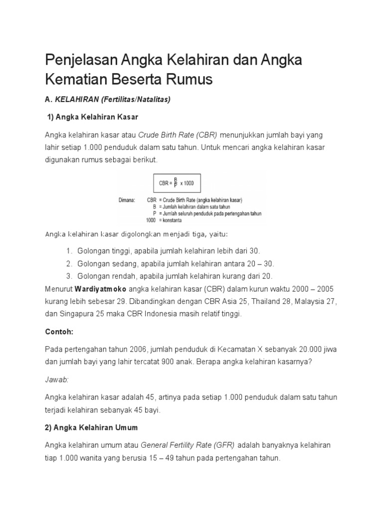 Penjelasan Angka Kelahiran Dan Angka Kematian Beserta Rumus | PDF
