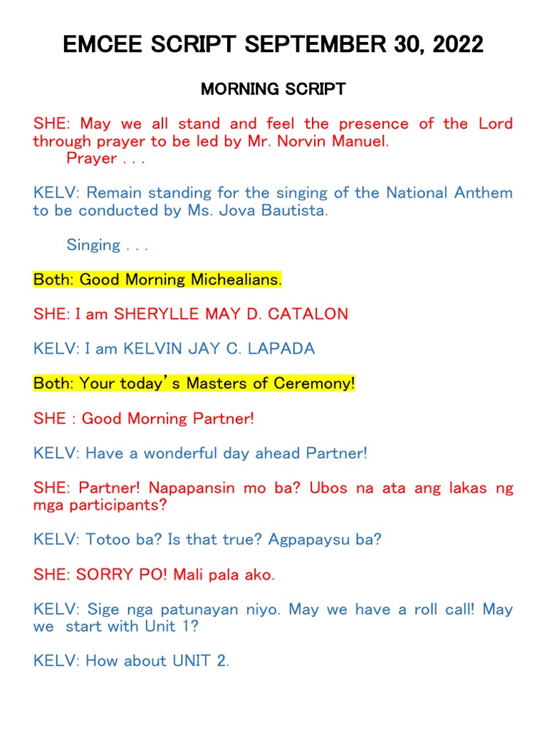 Emcee Script September 30 | PDF | Performing Arts