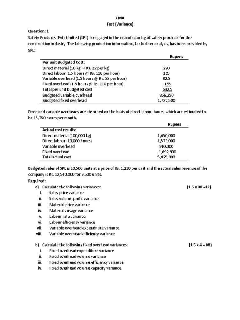 Variance Questions | PDF | Cost Of Goods Sold | Cost