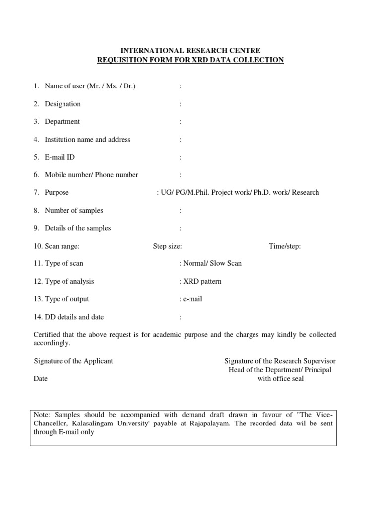 XRD Data Collection Requisition Form | PDF