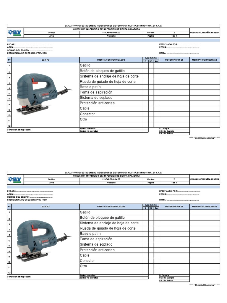 F-Dgg-Pro-14.02 Check List de Inspeccion de Sierra Caladora | Descargar ...