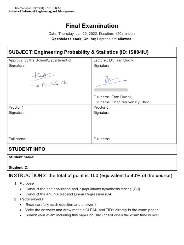Engineering Probability & Statistics Exam | PDF | Regression Analysis ...