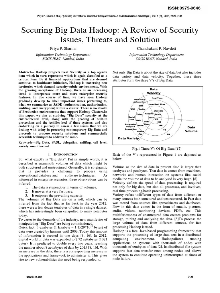 A Review of Hadoop Security Issues, Threats and Solutions | PDF | Apache Hadoop | Security