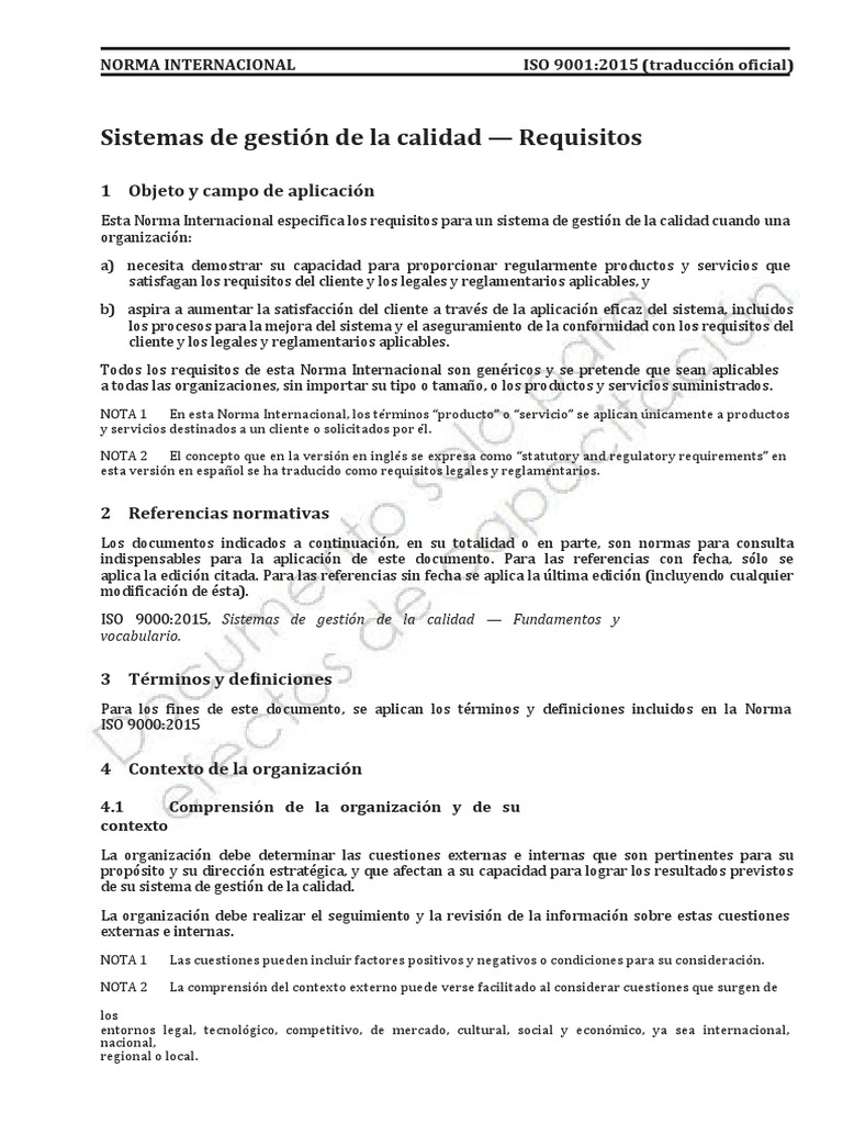 ISO 9001-2015 Sistemas de Gestión de La Calidad | PDF | Calidad (comercial) | Gestión de la calidad