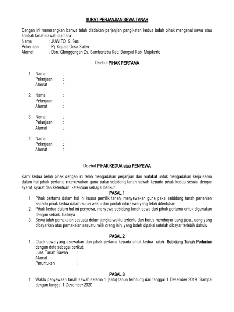 Surat Perjanjian Sewa TKD Salen | PDF