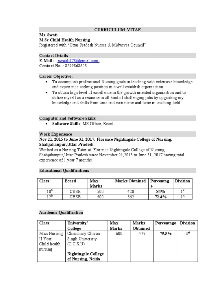 Swati Resume Pdf Nursing Health Care