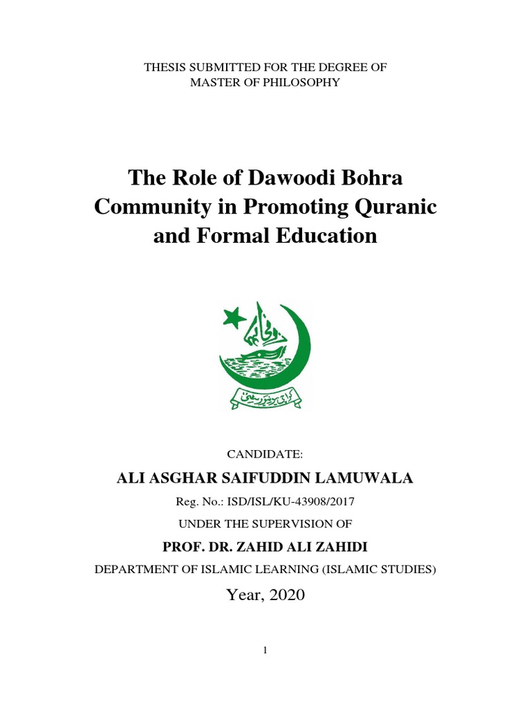 The Role of Dawoodi Bohra Community in The Promoting Quranic and Formal ...
