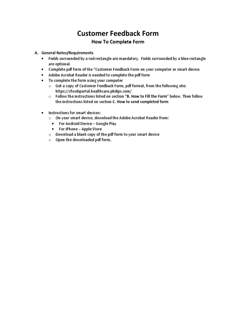 Customer Feedback Form Instructions | PDF | I Phone | Icon (Computing)