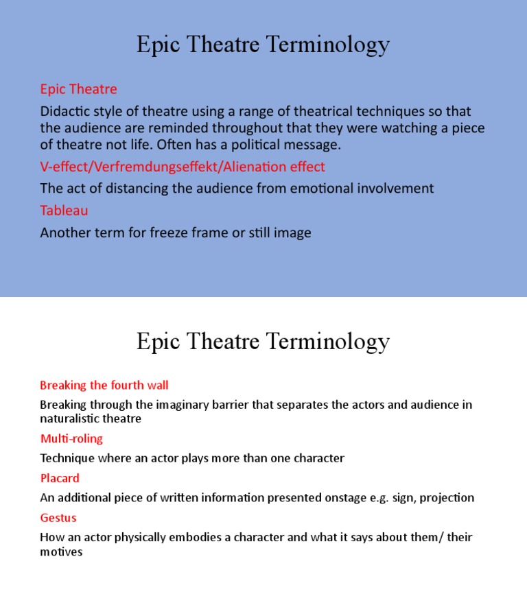 Epic Theatre Terminology | PDF