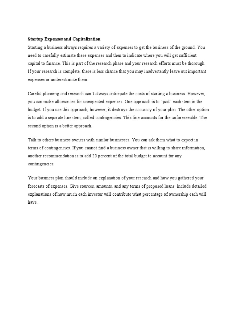 Startup Expenses and Capitalization | PDF | Business