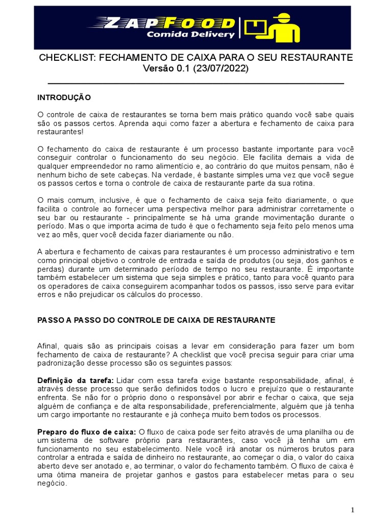 Checklist de Fechamento | Download grátis PDF | Fluxo de caixa | Dinheiro