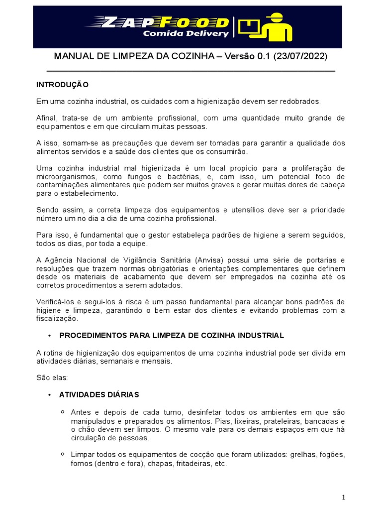 Manual de Limpeza Da Cozinha | PDF