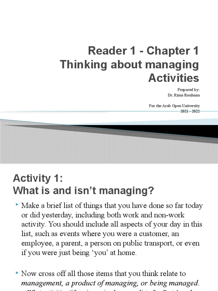 Reader 1 - Chapter 1 - Thinking About Managing - Activities | PDF ...