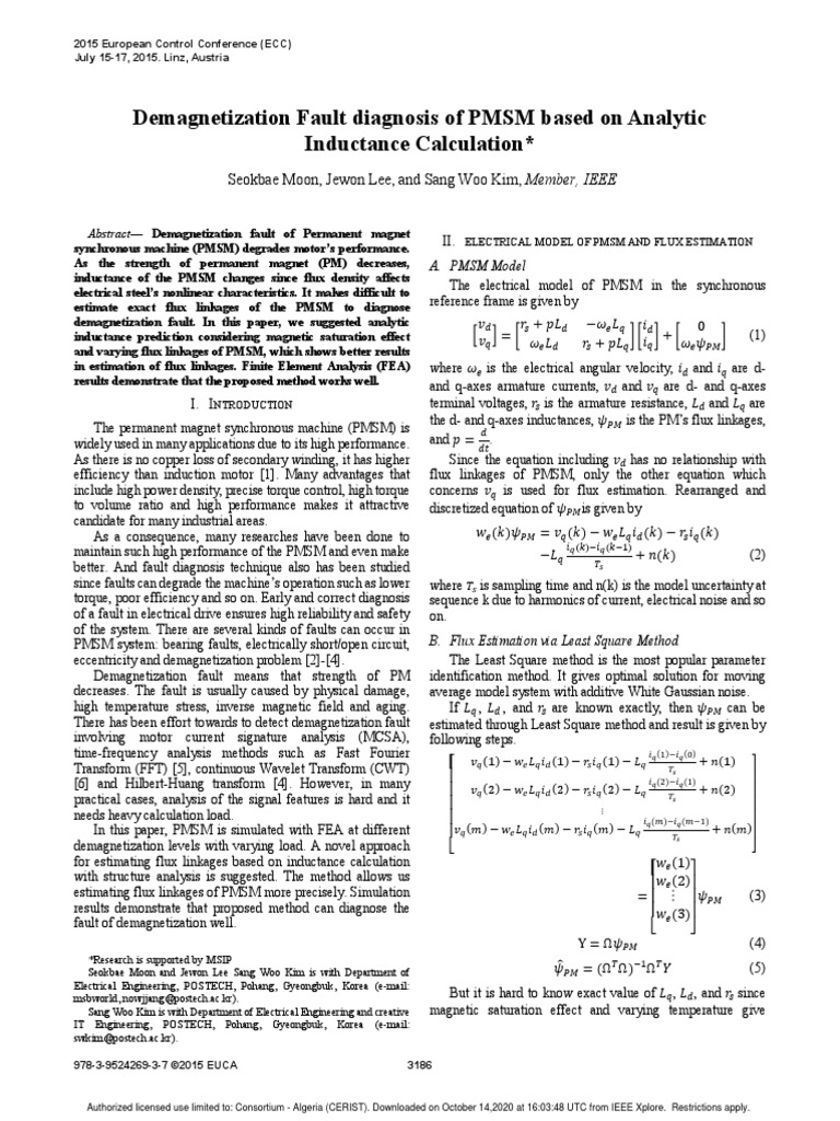 Demagnetization Fault Diagnosis Of Pmsm Based On Analytic Inductance Calculation Pdf