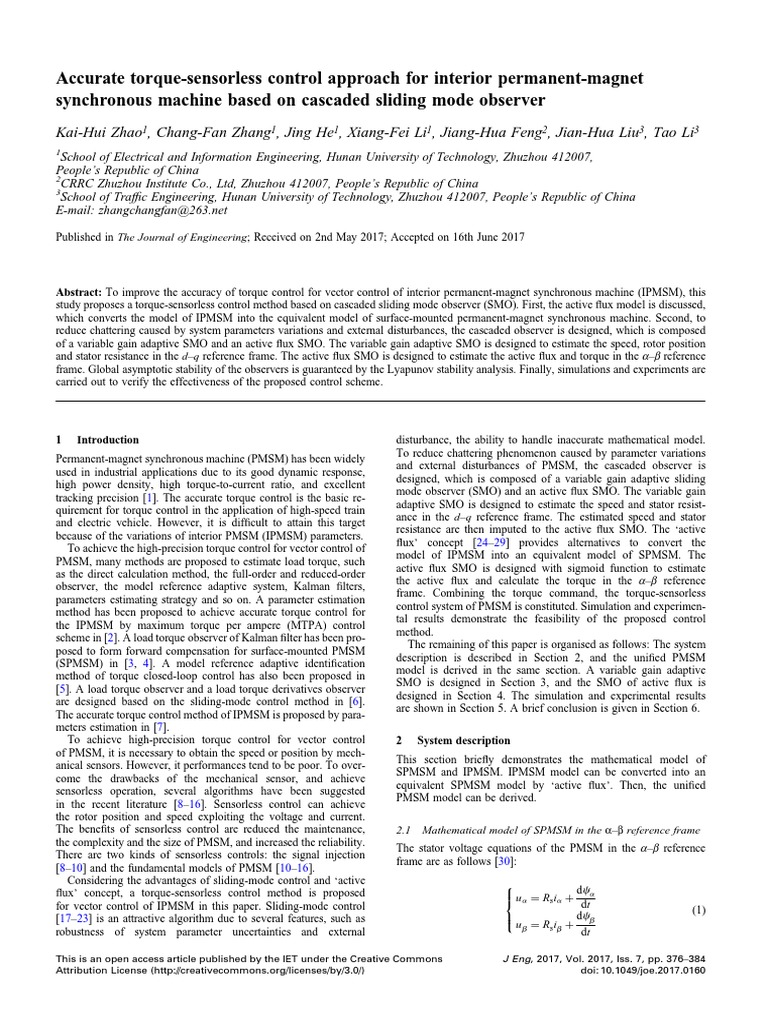 Accurate Torque-Sensorless Control Approach For Interior Permanent-Magnet Synchronous Machine ...