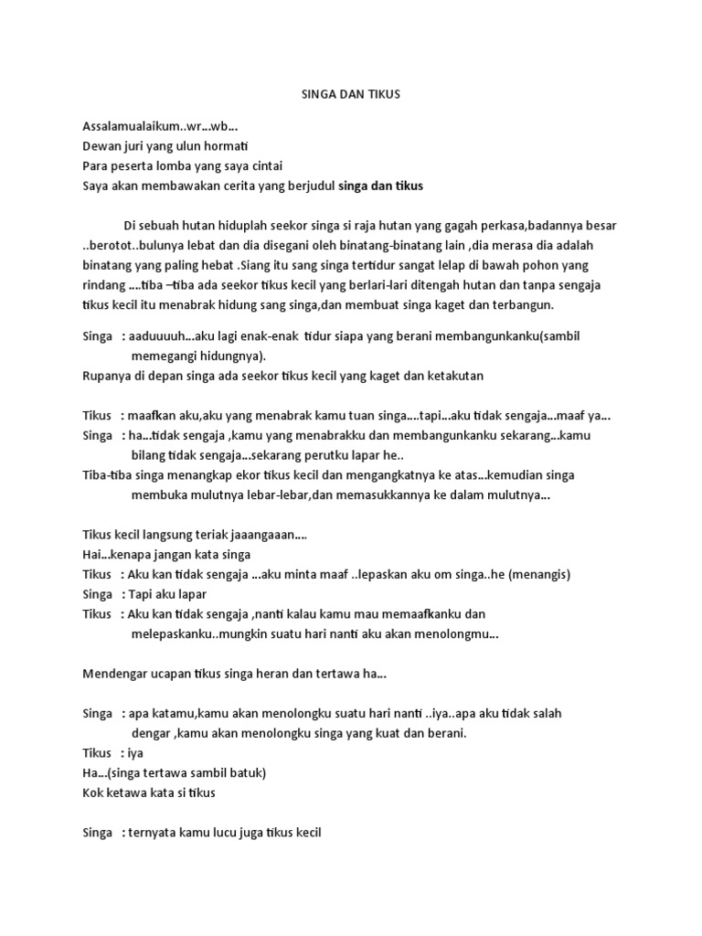 Dongeng Singa Dan Tikus | PDF