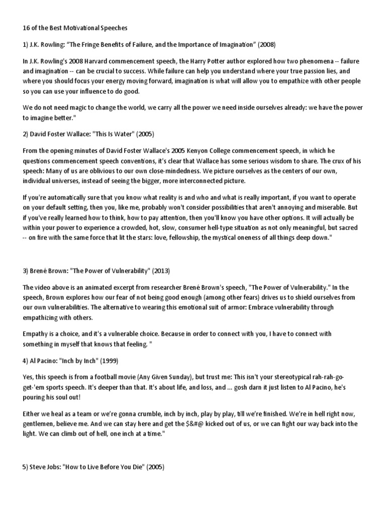 16 of The Best Motivational Speeches | Download Free PDF | Motivation ...