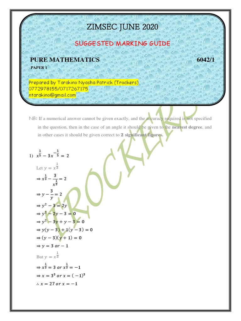 Trockers Pure Maths Marking Guide | PDF
